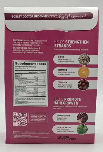Bosley MendXtend Hair Growth Jelly Supplement 30 Sticks 1 month Supply ...