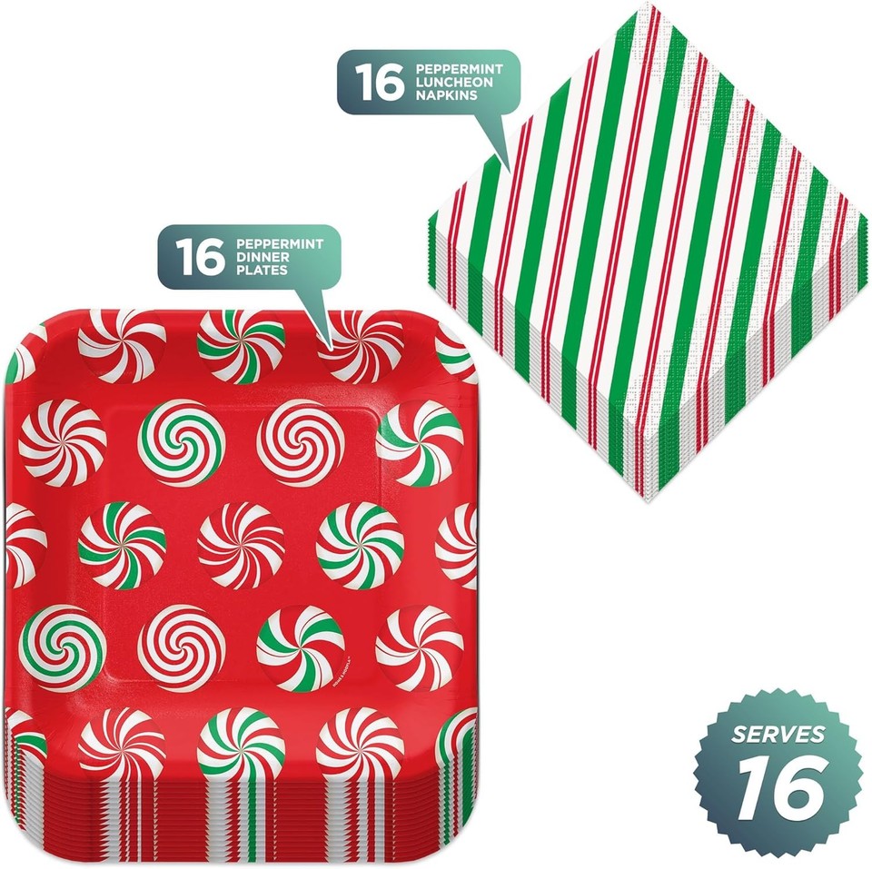 Live It Up! Party Supplies Peppermint Swirl Red & 32 Piece Set, Green ...