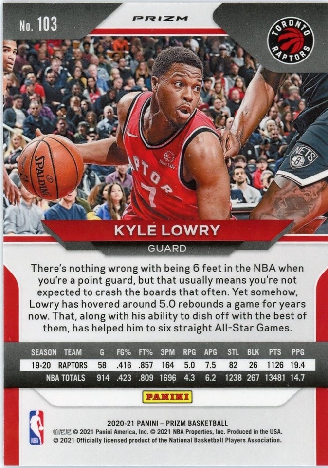 2020-21 Panini Prizm Kyle Lowry Silver Toronto Raptors NBA Basketball ...