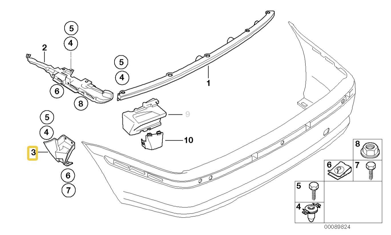 BMW E46 Rear Bumper-bumper Cover Guide Right 51127031976 for sale ...