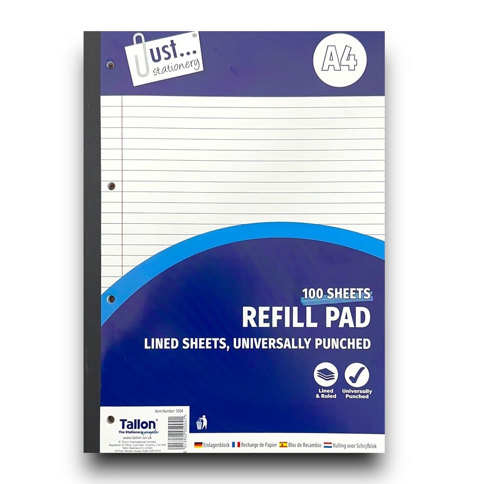 A4 Refill Pad - Lined Feint Ruled Paper Notebook Note Side bound White ...