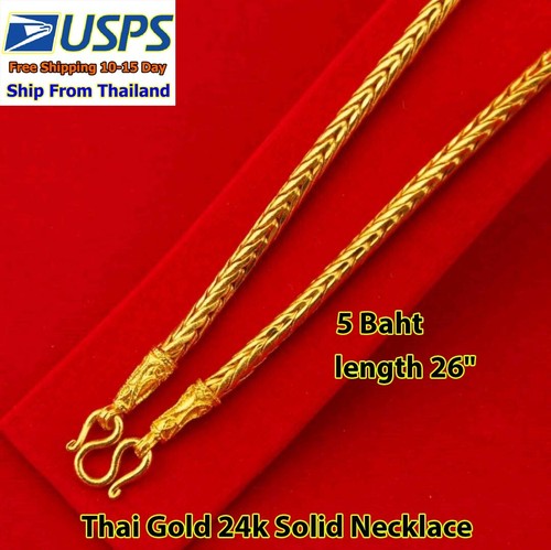 S1 Thai Gold 24k Solid Necklace Yellow Chain Pendant 26" Weight 5 Baht ...