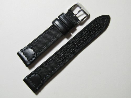 18mm Hadley-Roma MS868 Mens Black Canvas and Leather Watch Band Strap ...
