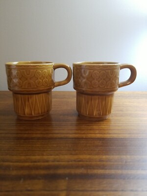 SET OF 2 VINTAGE 60'S RETRO STACKING NESTING FOOTED MUGS MCM MOD JAPAN ...