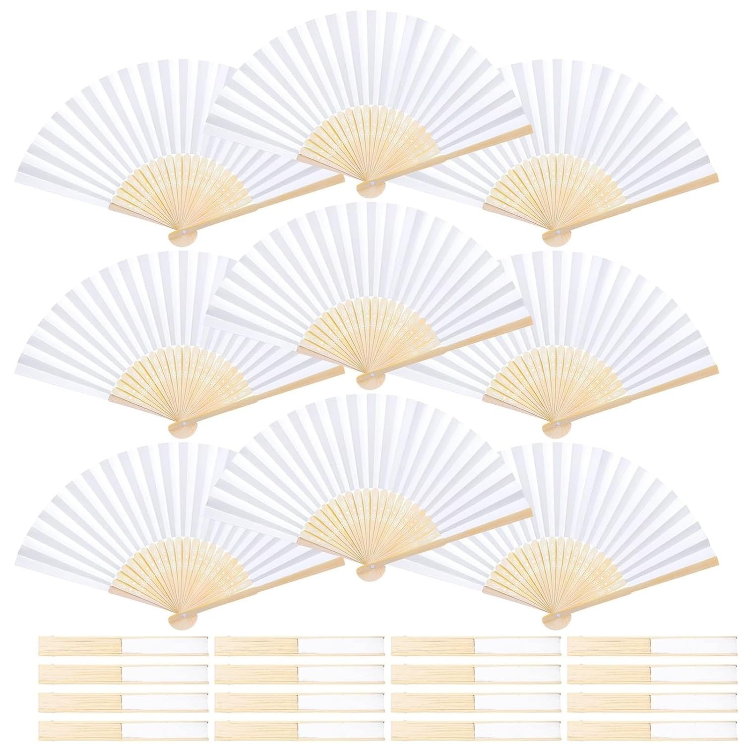 50 Pcs White Paper Fans Paper Hand Fan- Handheld Pape… - Gem