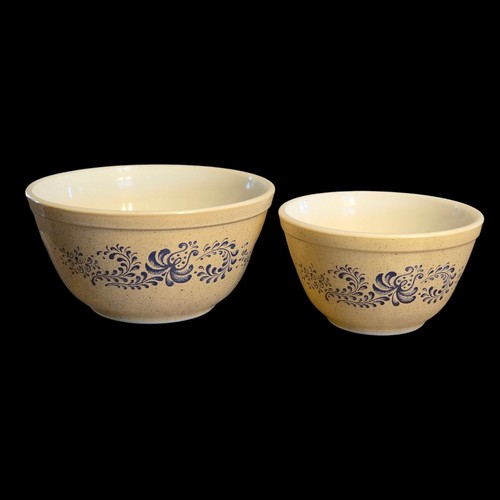 Vtg Pr Pyrex Homestead Nesting Mixing Bowls 401 750ml 402 1.5L Tan Blue ...