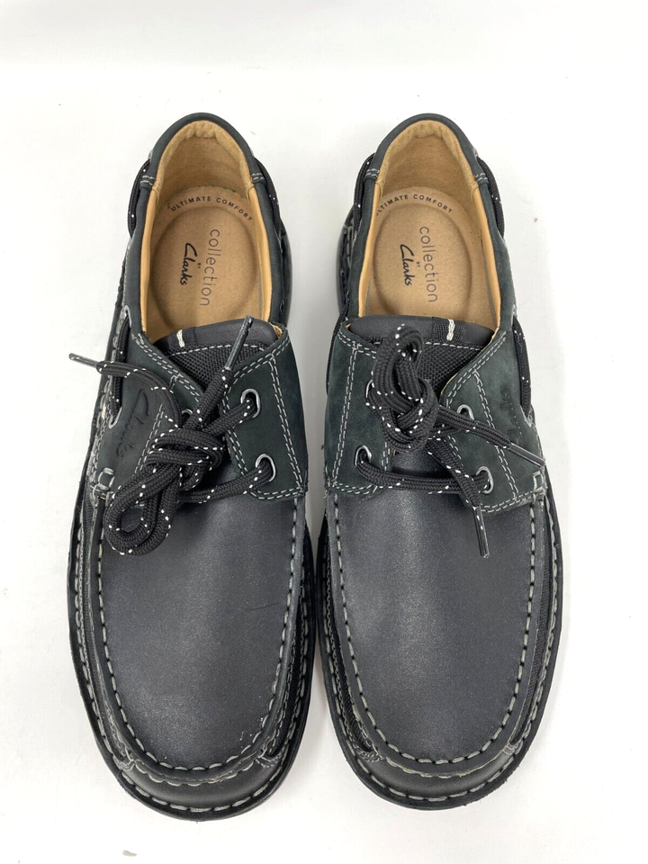 Clarks Mens 8.5 Waterloo Boat Shoe Black Leather Casual Dress Shoe Tie ...