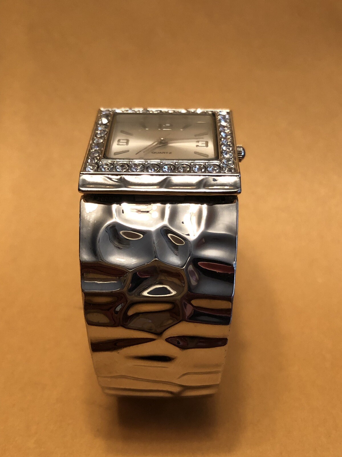 Fashion Silver Hammered Metal Cuff Watch With Rhinestones | eBay