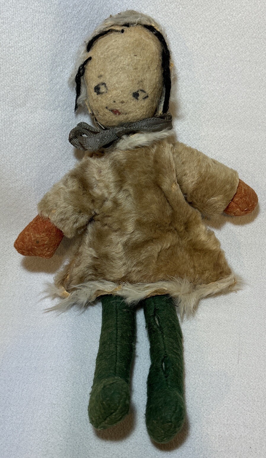 VTG 1945 Antique Cloth Felt Eskimo Alaskan Rag Doll Real Fur Clothing ...