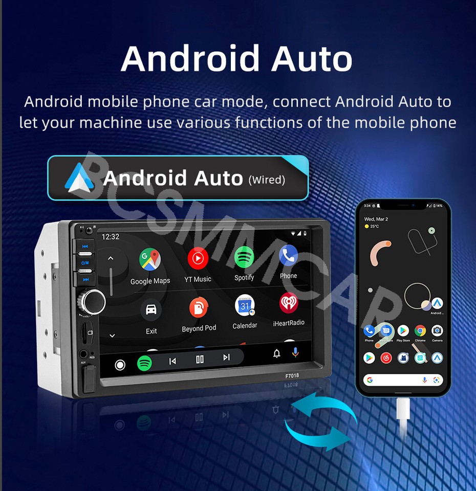 Car MP5 Player 7in 2Din Stereo Radio Carplay Touch Screen BT W/7 Color ...