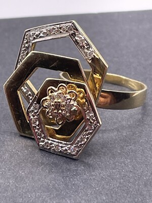 14K Solid Gold And White Round Diamonds 3 Tier Kinetic Motion Spinner ...
