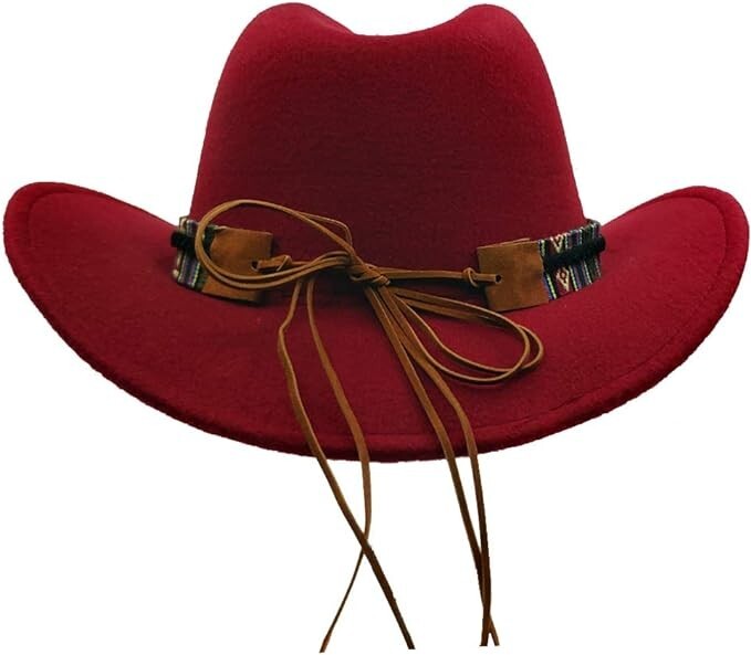 Maroon Western Cowboy, Cowgirl Hat, Multicolor Bull Strap, Men Women ...