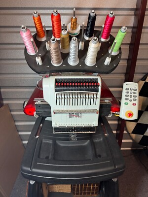 MELCO AMAYA “The Big Red” 16-Needle Embroidery Machine & Cart With ...
