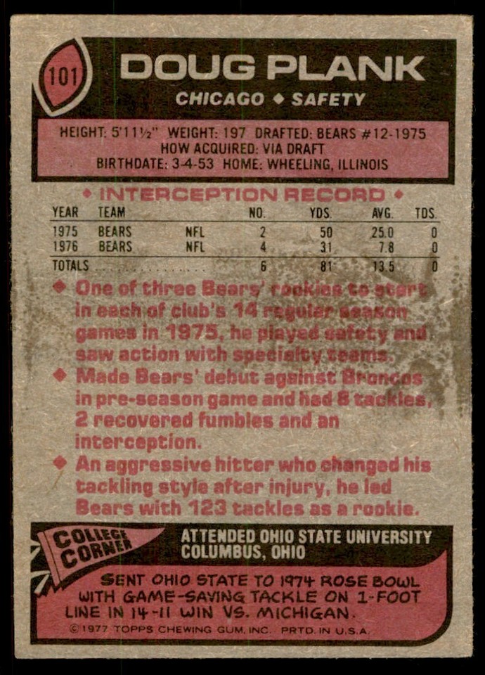 1977 Topps #101 Doug Plank | eBay