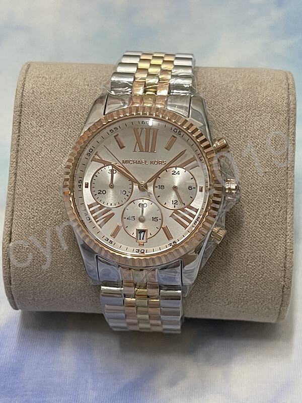 Michael Kors MK5735 Lexington Chronograph Tri Tone 38mm Silver Dial ...