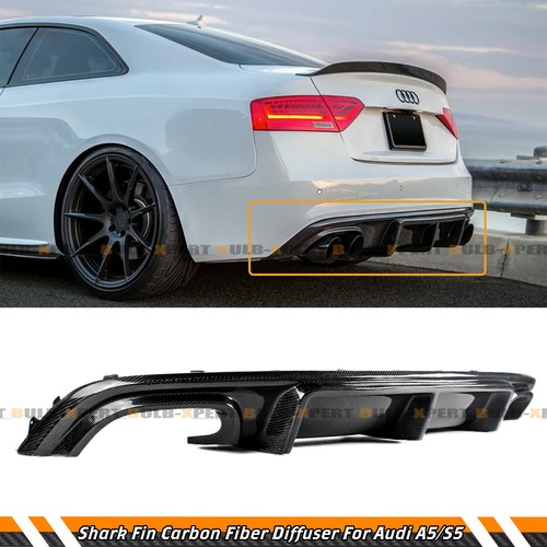 FOR 12-17 B8.5 AUDI S5 A5 SLINE SHARK FIN CARBON FIBER REAR BUMPER ...
