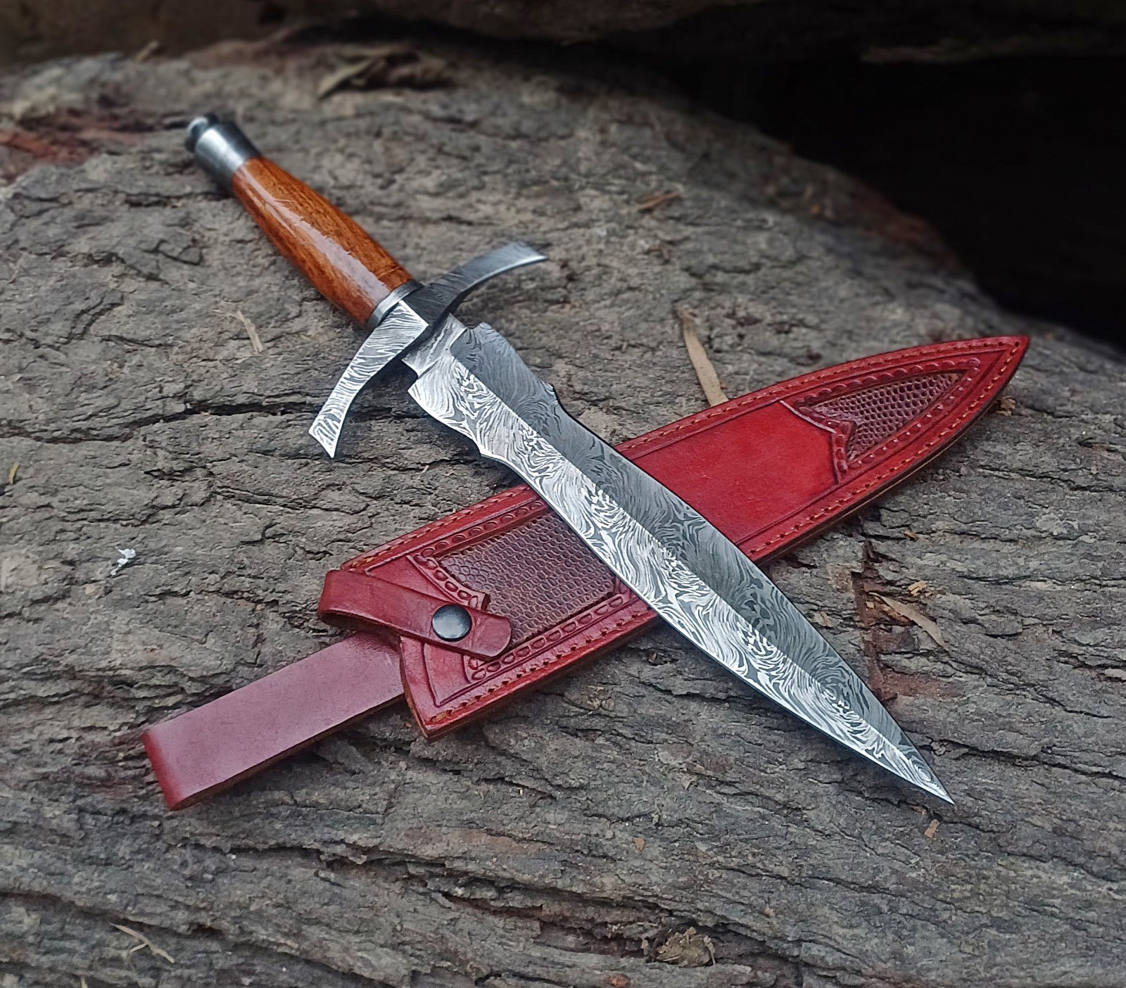 Hand Forged Damascus Short Sword 16 Inch Double Edge Survival Sword ...