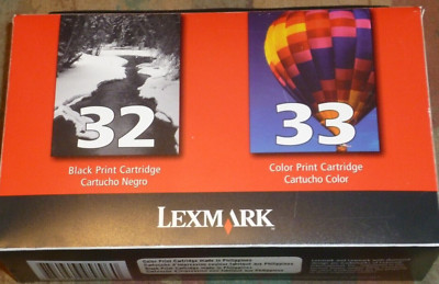 BRAND NEW SEALED 2 pack Genuine Lexmark 32 & 33 Black & Color Ink ...