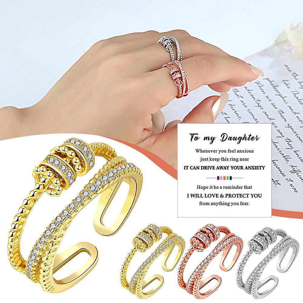 To My Daughter Fidget Ring Anti Anxiety Ring with Beads Spinner For ...