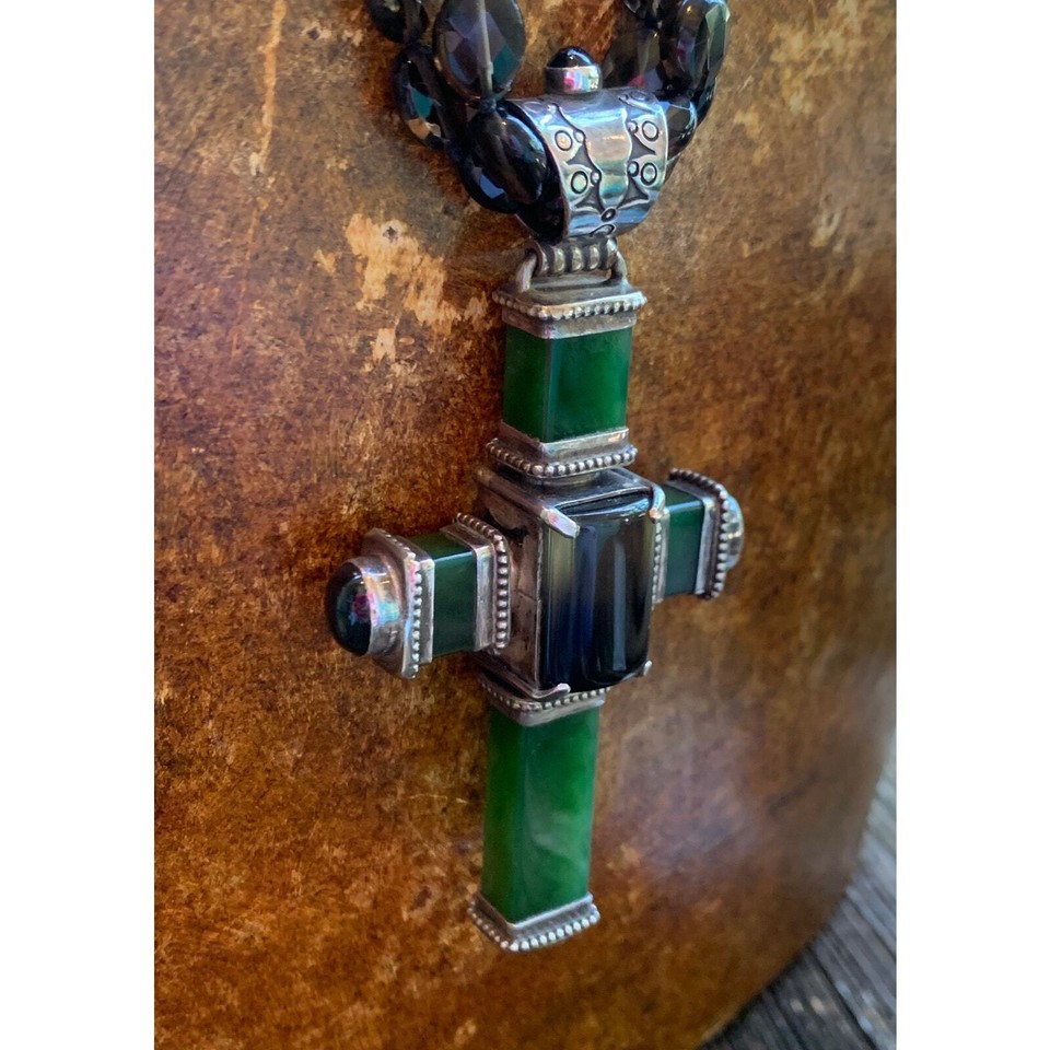 Navajo Artist D. Troutman SS Multi Stone Cross Pendant with Necklace ...