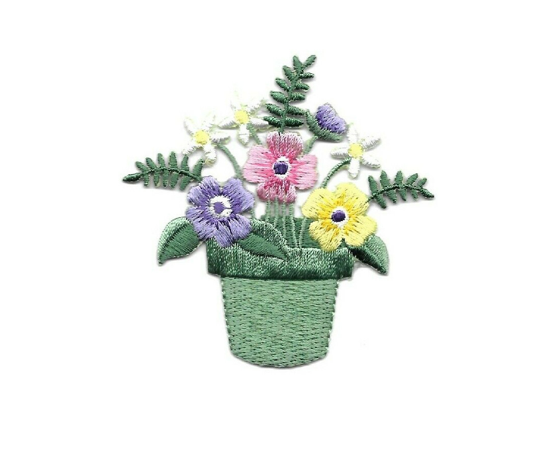 Flowers - Flower Pot - Gardening - Embroidered Iron On Applique Patch ...