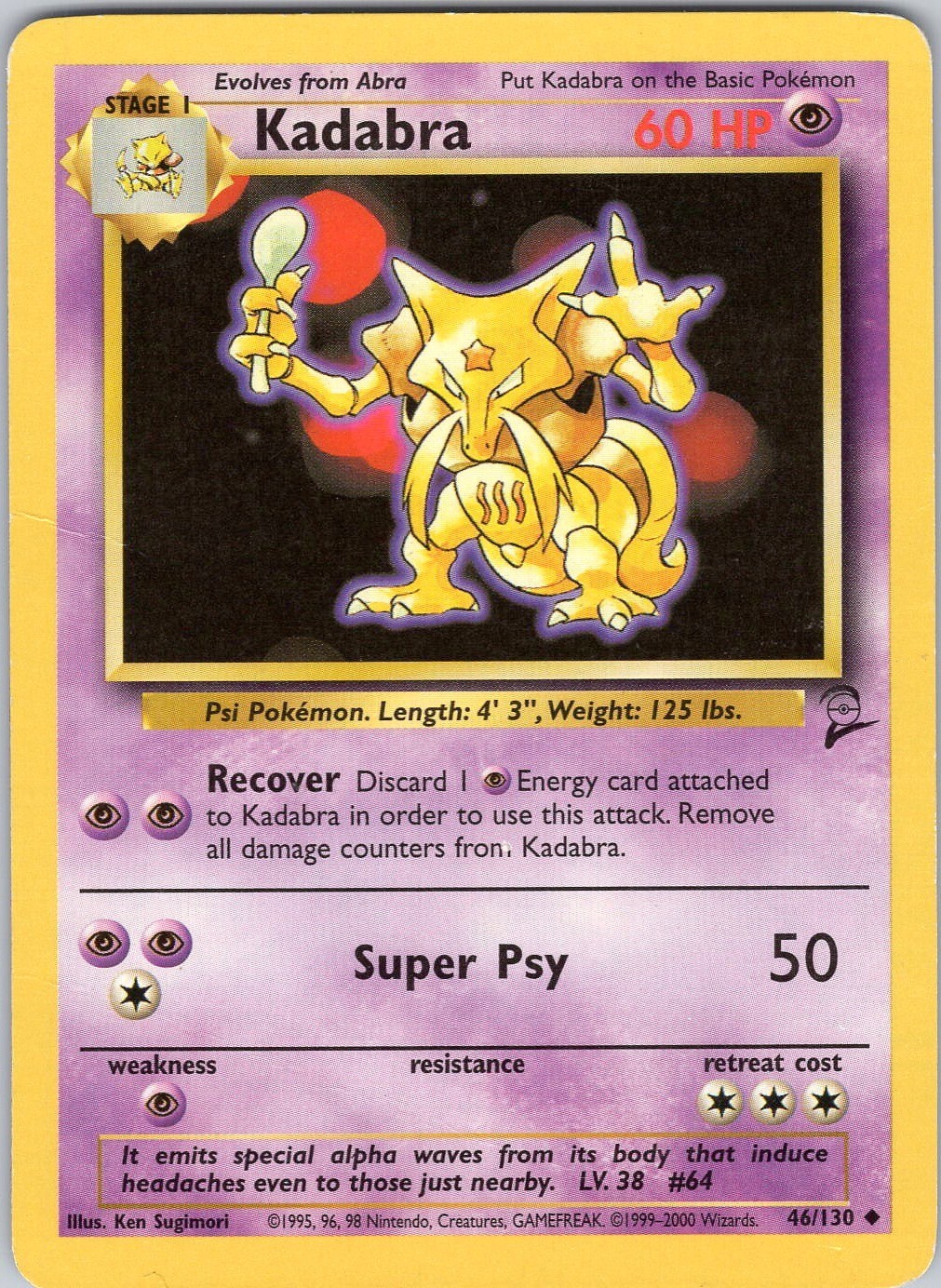 Pokémon TCG Kadabra 46/130 Base Set 2 Regular Unlimited Uncommon Card ...