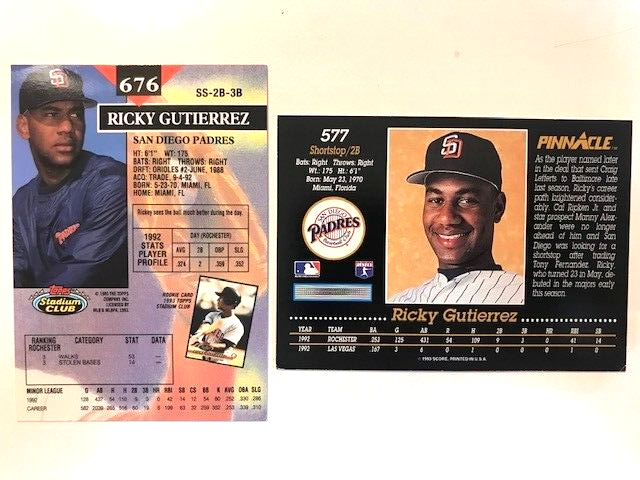 MLB - Ricky Gutierrez 1993 Topps Stadium Club & 1993 Pinnacle Rookie ...