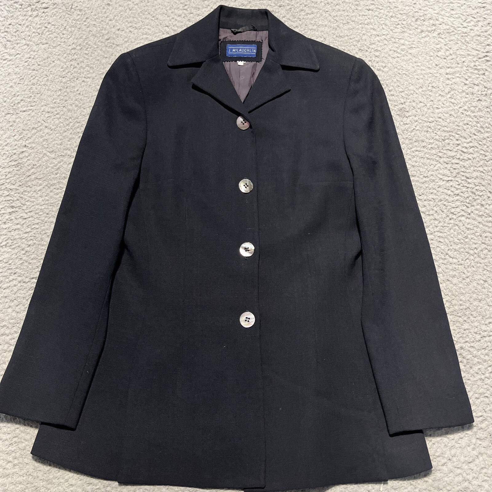 J McLaughlin Blazer Womens Small Black 100% Wool Long 4 Button Coat Vintage 80s | eBay