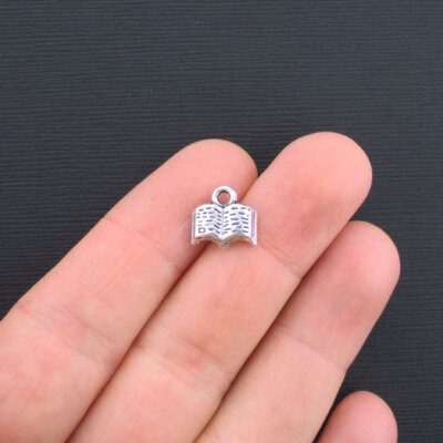 8 Book Charms Antique Silver Tone Cute Little Open Book - SC1299 | eBay