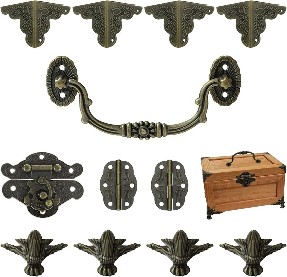 Antique Bronze Jewelry Box Hardware Kit Lock Hasp Hinges Handle Feet ...