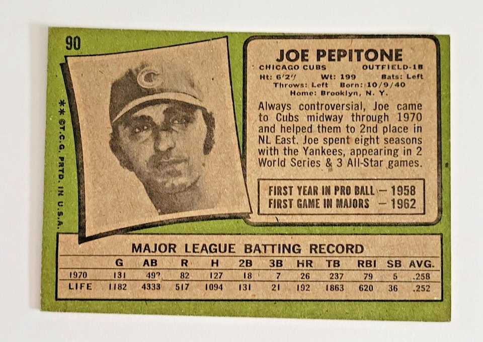 JOE PEPITONE Signed 1971 Topps #90 Chicago Cubs Card Autograph | eBay