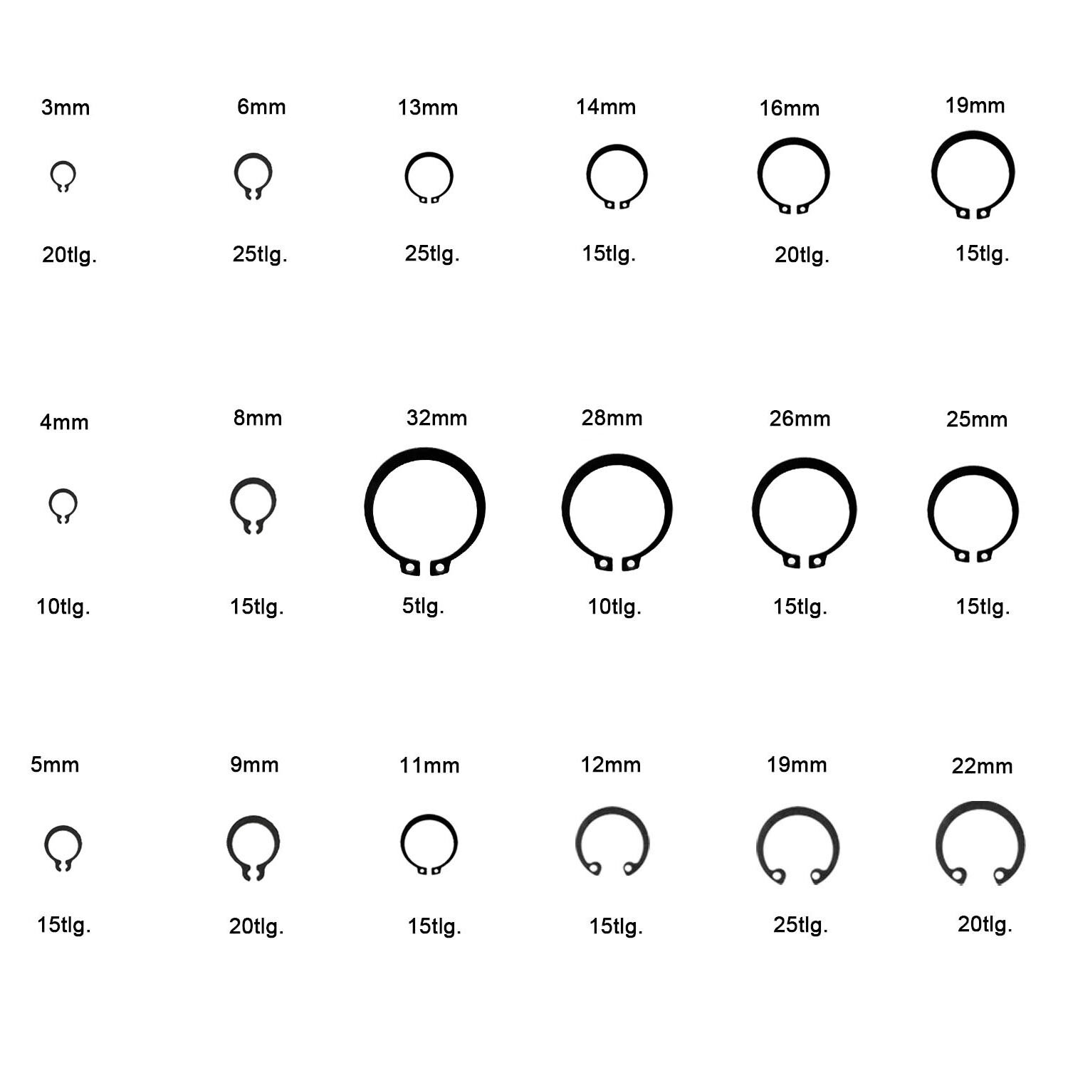 300x Innen Seegerring 3-32mm Sprengring Set Segering Sortiment ...