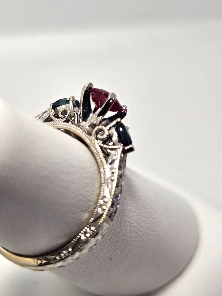 Vintage Look Ruby and Sapphire Ring Created in 14 karat White Gold | eBay