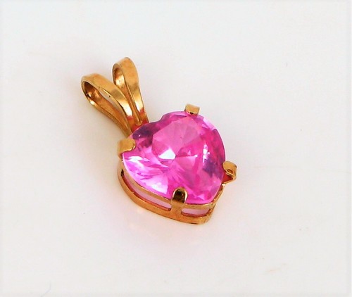 VINTAGE 10K YELLOW GOLD DAINTY SMALL PINK RED GEMSTONE PENDANT BIRTH ...