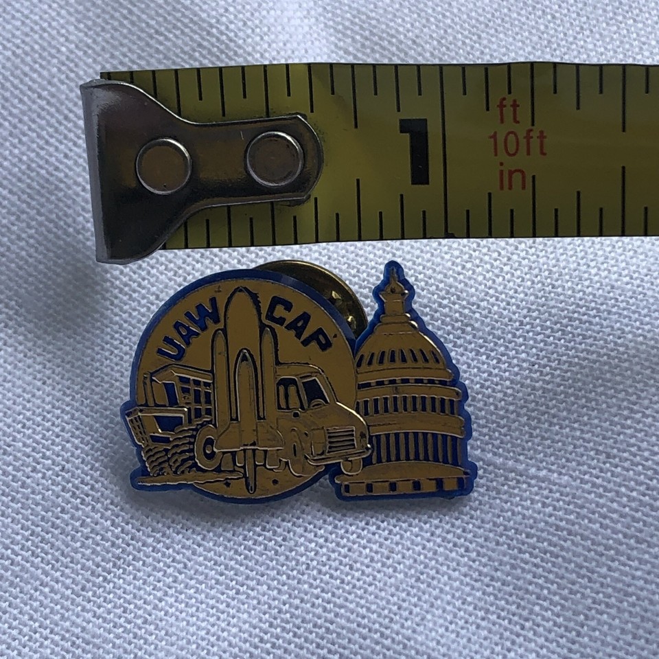 UAW Cap Blue Plastic and Gold Tone Lapel Pin Pinback | eBay