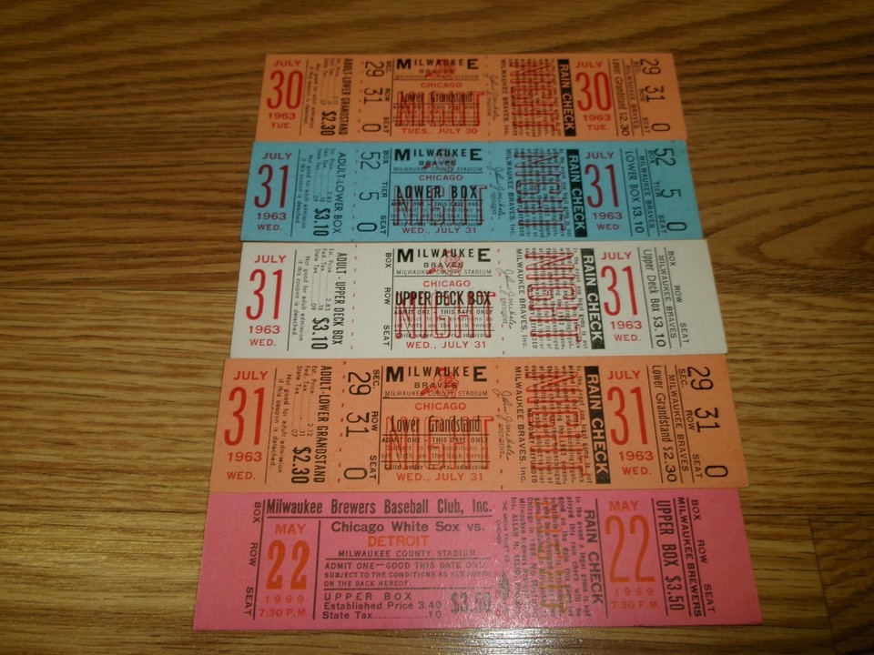 VINTAGE BASEBALL MILWAUKEE VS CHICAGO CUBS 1963 UNUSED FULL TICKETS | eBay