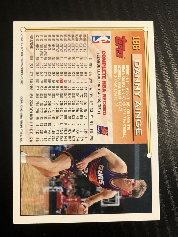 Danny Ainge Auto 1993-94 Topps Gold Phoenix Suns Celtics HOF AUTOGRAPH ...