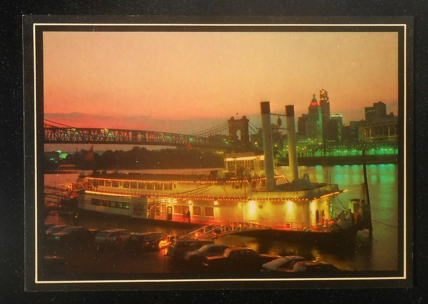 1980s Mike Fink Riverboat Restaurant at Night Cincinnati Skyline ...