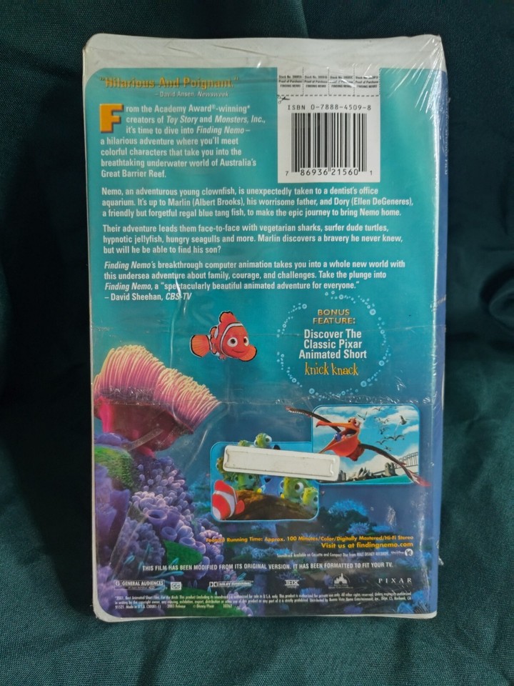 Finding Nemo (VHS, 2003) Disney Pixar Animated Brand New Sealed ...