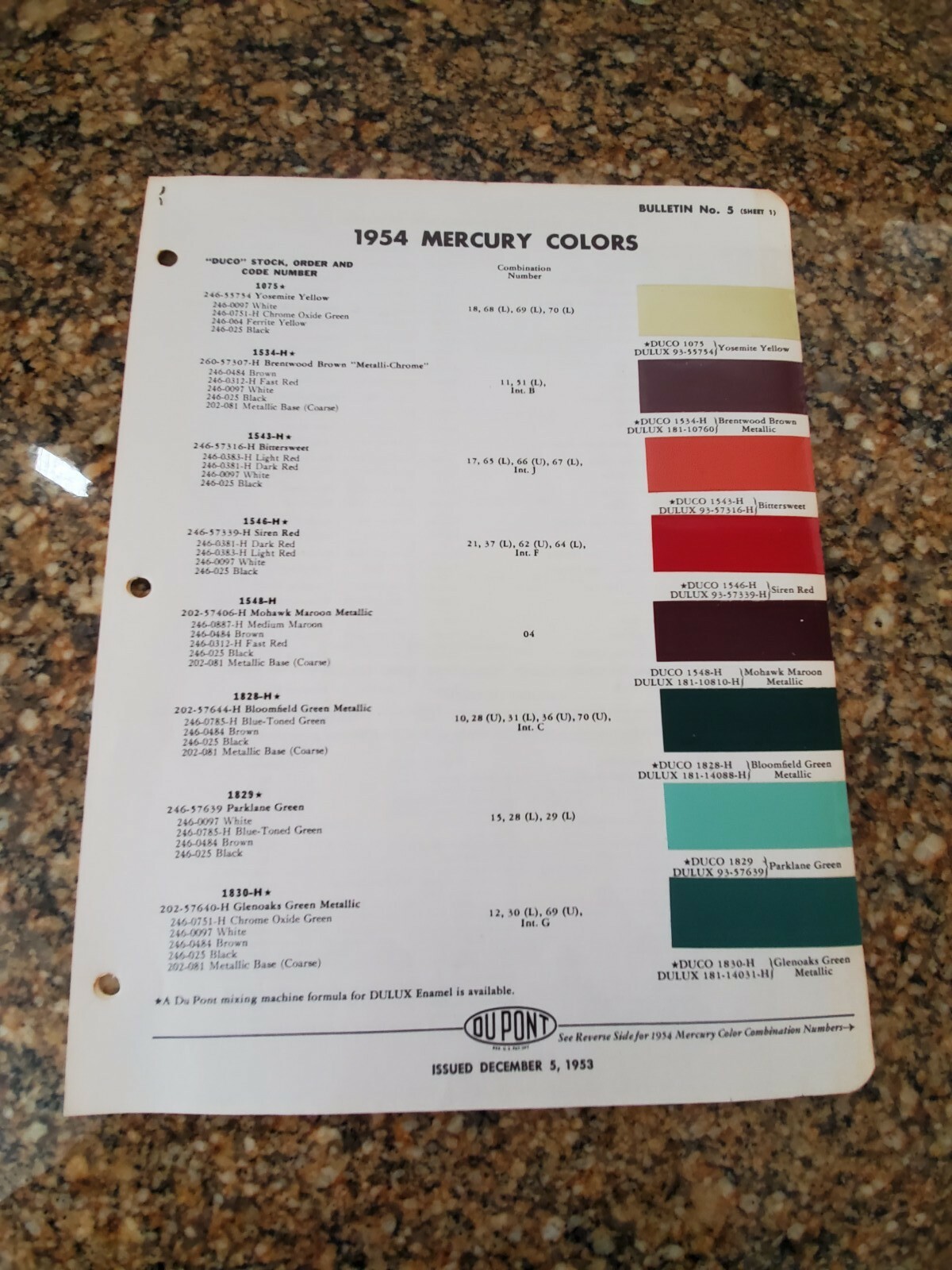 1954 Mercury Color Chart Bulletin Original | eBay