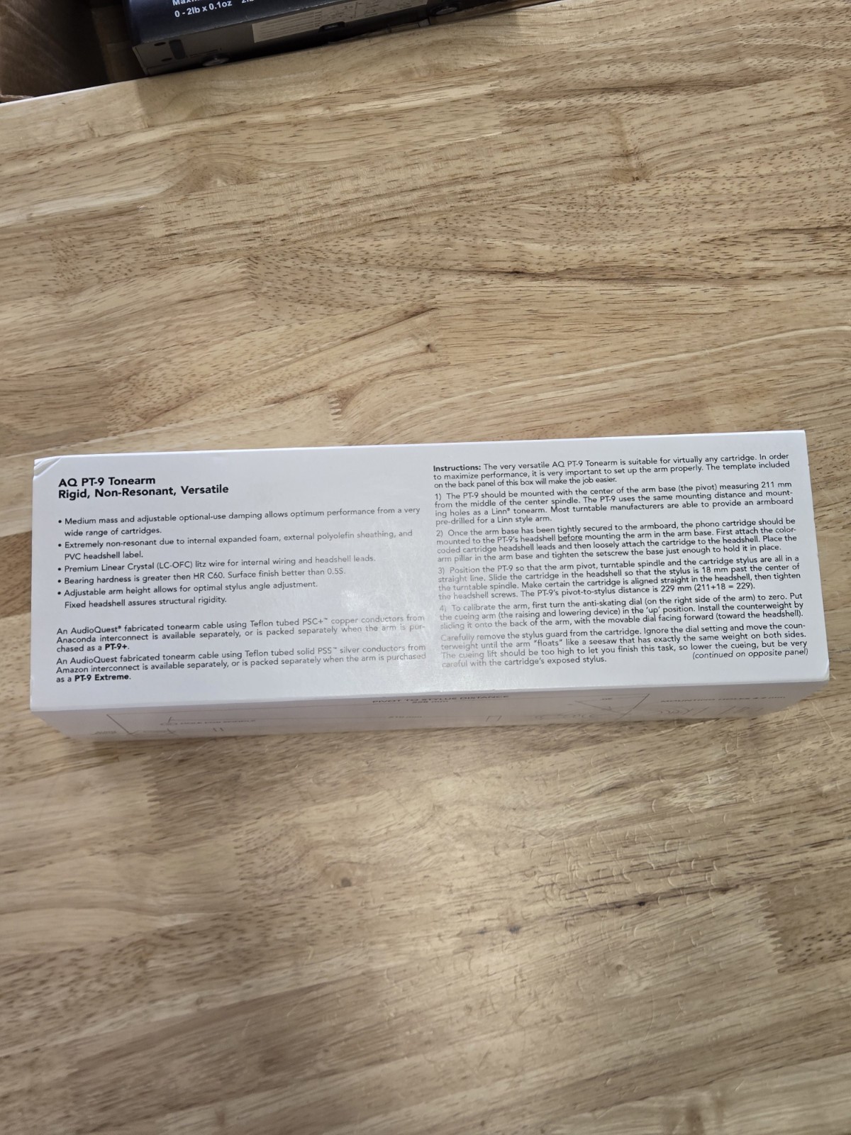 Audioquest AQ PT-9 Tonearm in Original Box with AQ WIldcat Cable- manf ...