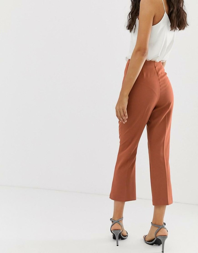 NEW MISS SELFRIDGE RUST BROWN CROPPED CROP LEG TROUSERS CASUAL SMART ...
