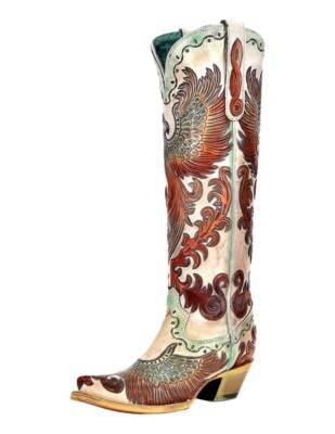 Corral Western Boots Womens Fire Phoenix Hand Tooled White A4516 | eBay