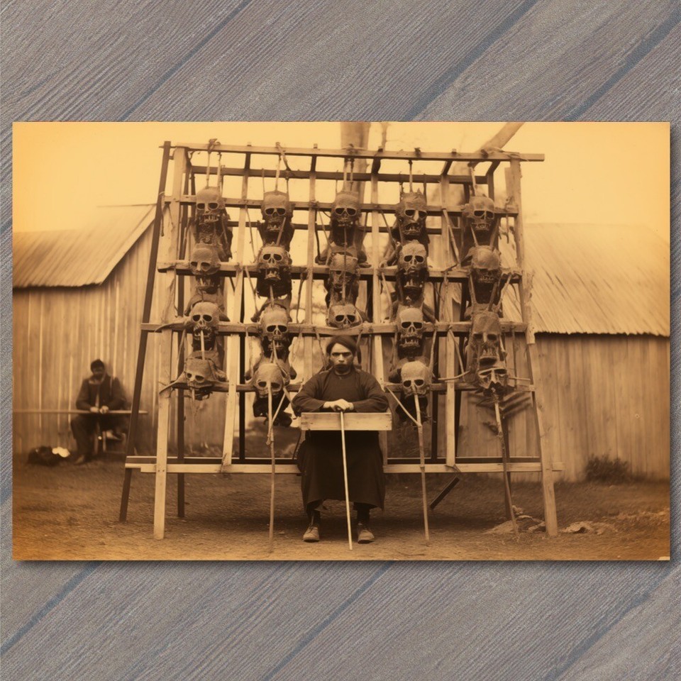 4x6" Weird Creepy Executioner Rack Heads Cult Unusual Scary Torture ...