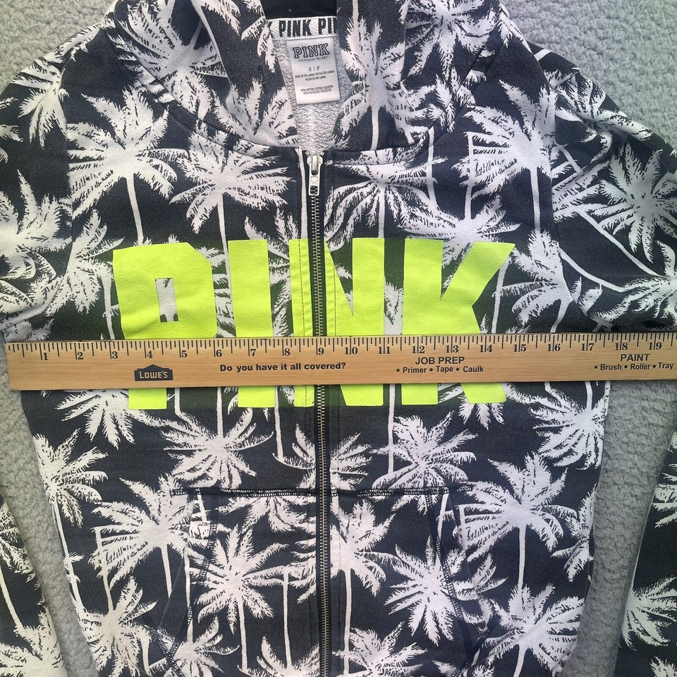 Victoria's Secret Pink Women's Black White Zip Up Hoodie S/P Palm Tree ...