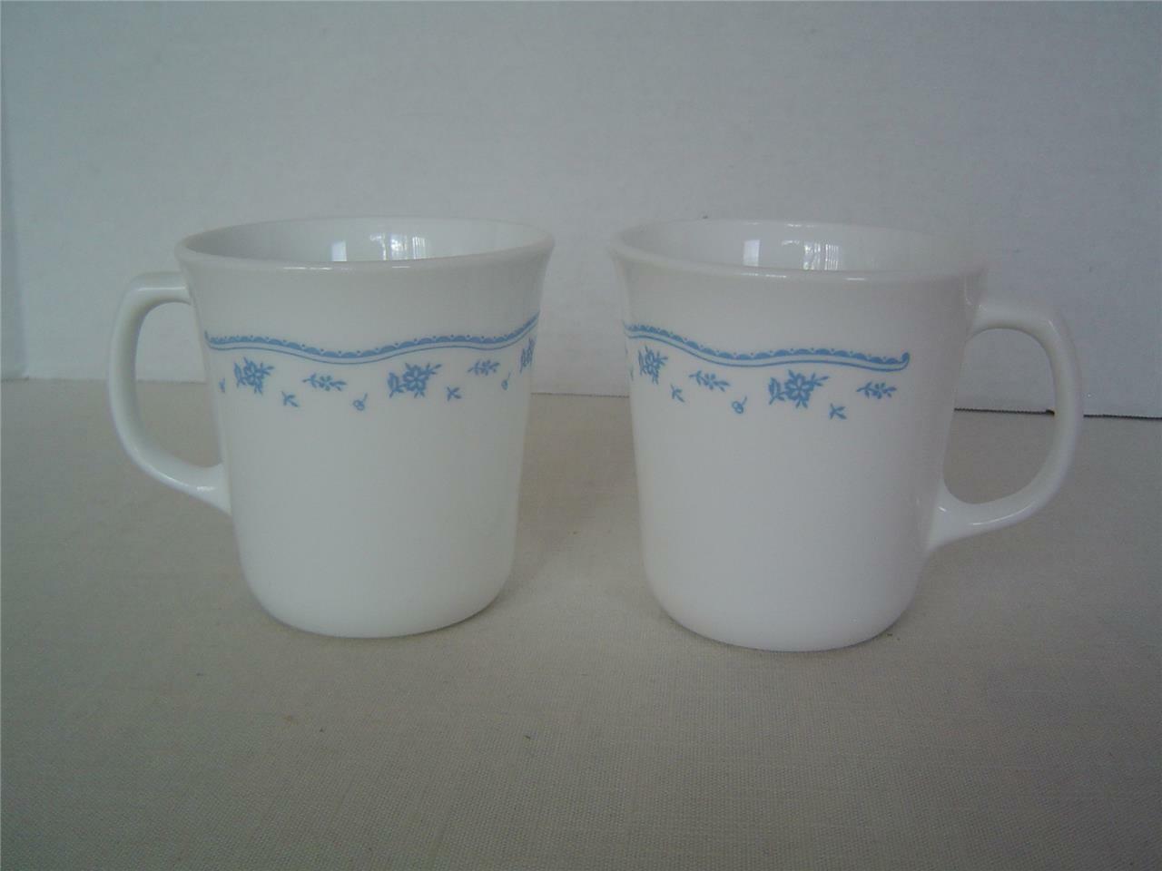2 Corning Corelle 8 oz. Coffee Mugs MORNING BLUE~White W Blue Floral ...