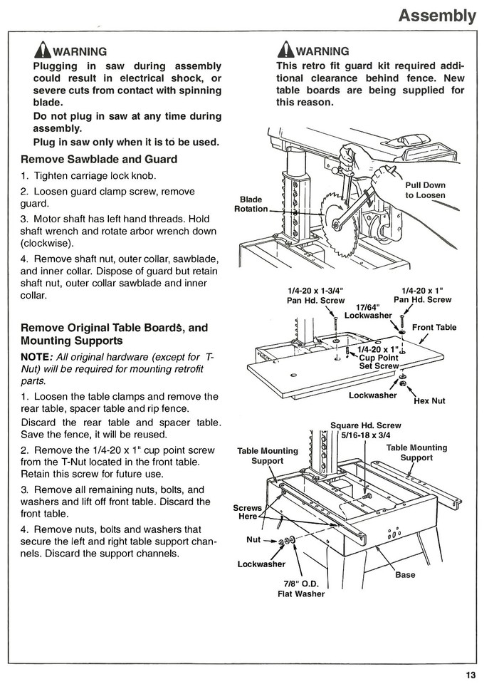 Radial Arm Saw Guard Kit Operator Instruction Manual 2004 Craftsman 10 ...