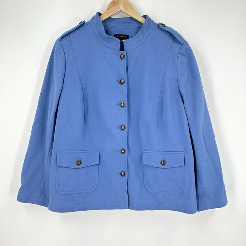 Talbots Light Blue Knit Band Collar Jacket Size 24W Military Patch ...