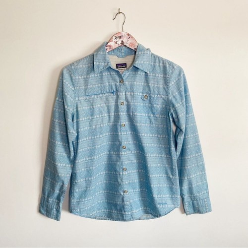 PATAGONIA Women’s Island Hopper II Light Blue Pattern Button Up Shirt ...