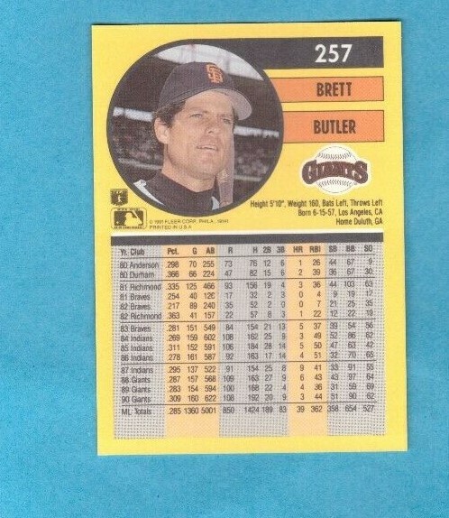1991 Fleer Baseball Card #257 Brett Butler Giants | eBay